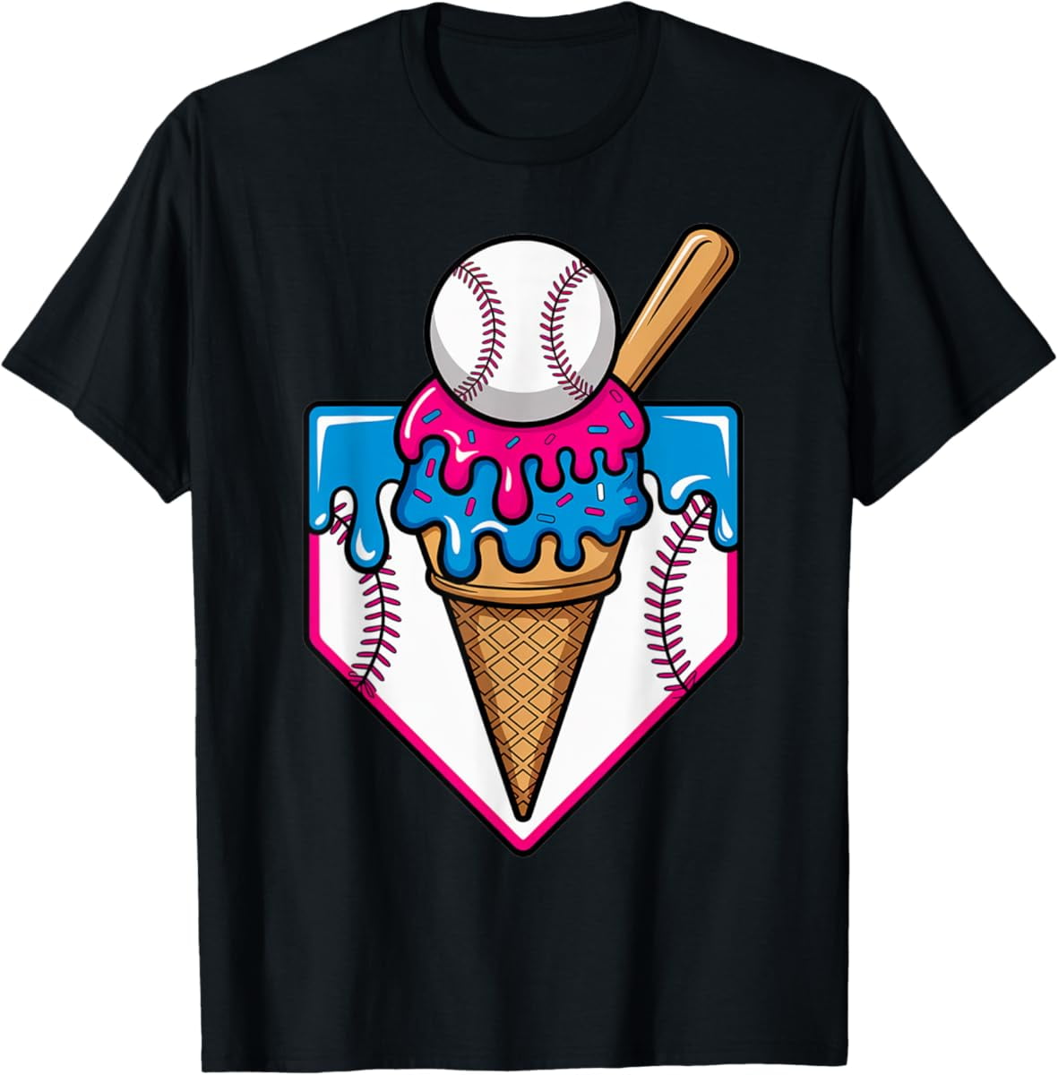 Baseball Ice Cream Dripping Baseball Home Plate Drip Unisex Men Women T ...