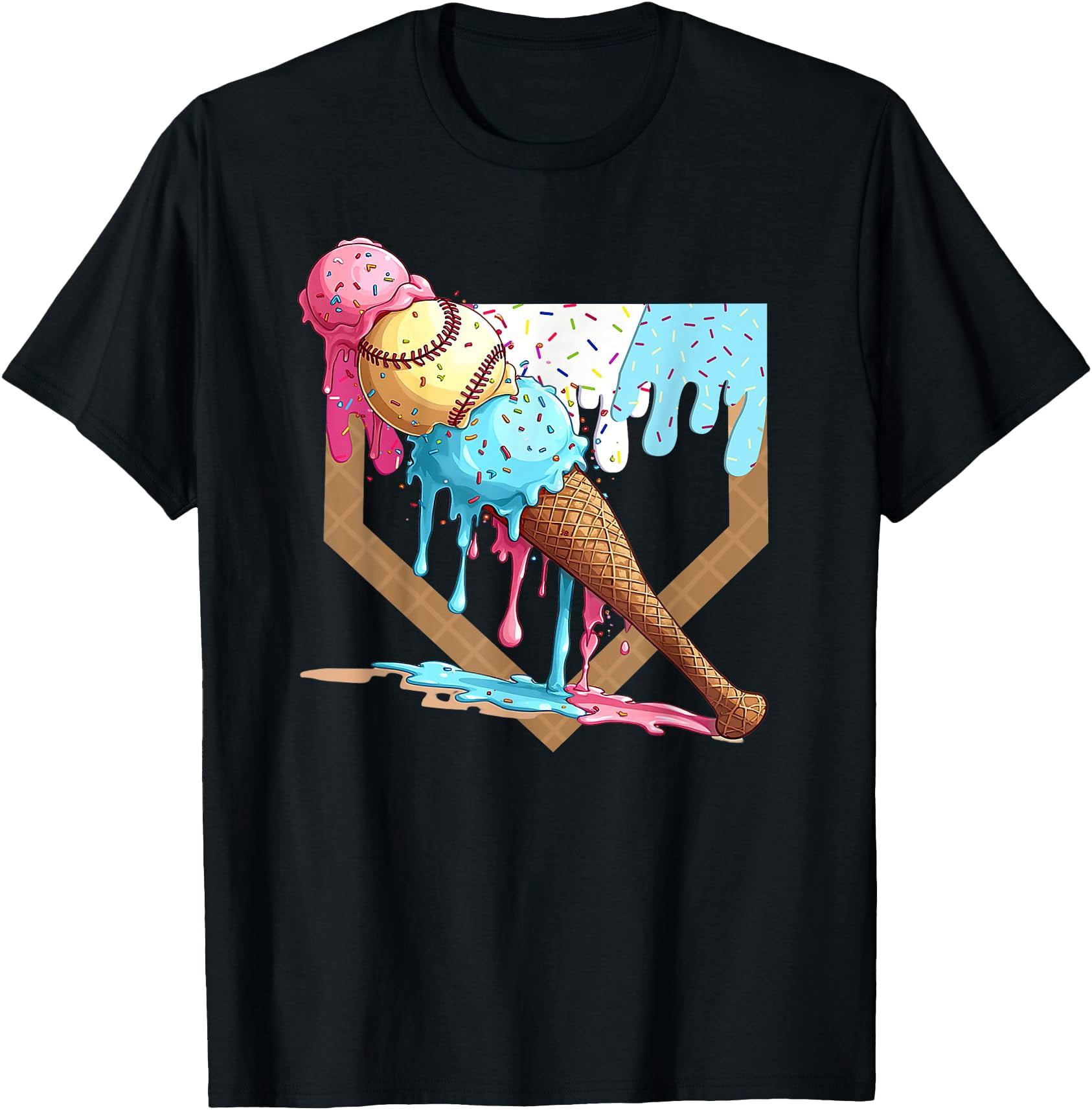 Baseball Ice Cream Dripping Baseball Home Plate Softstyle Unisex T ...