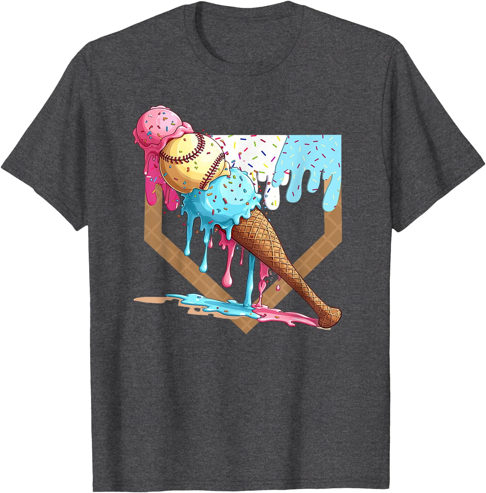Baseball Ice Cream Dripping Baseball Home Plate Softstyle Unisex T ...