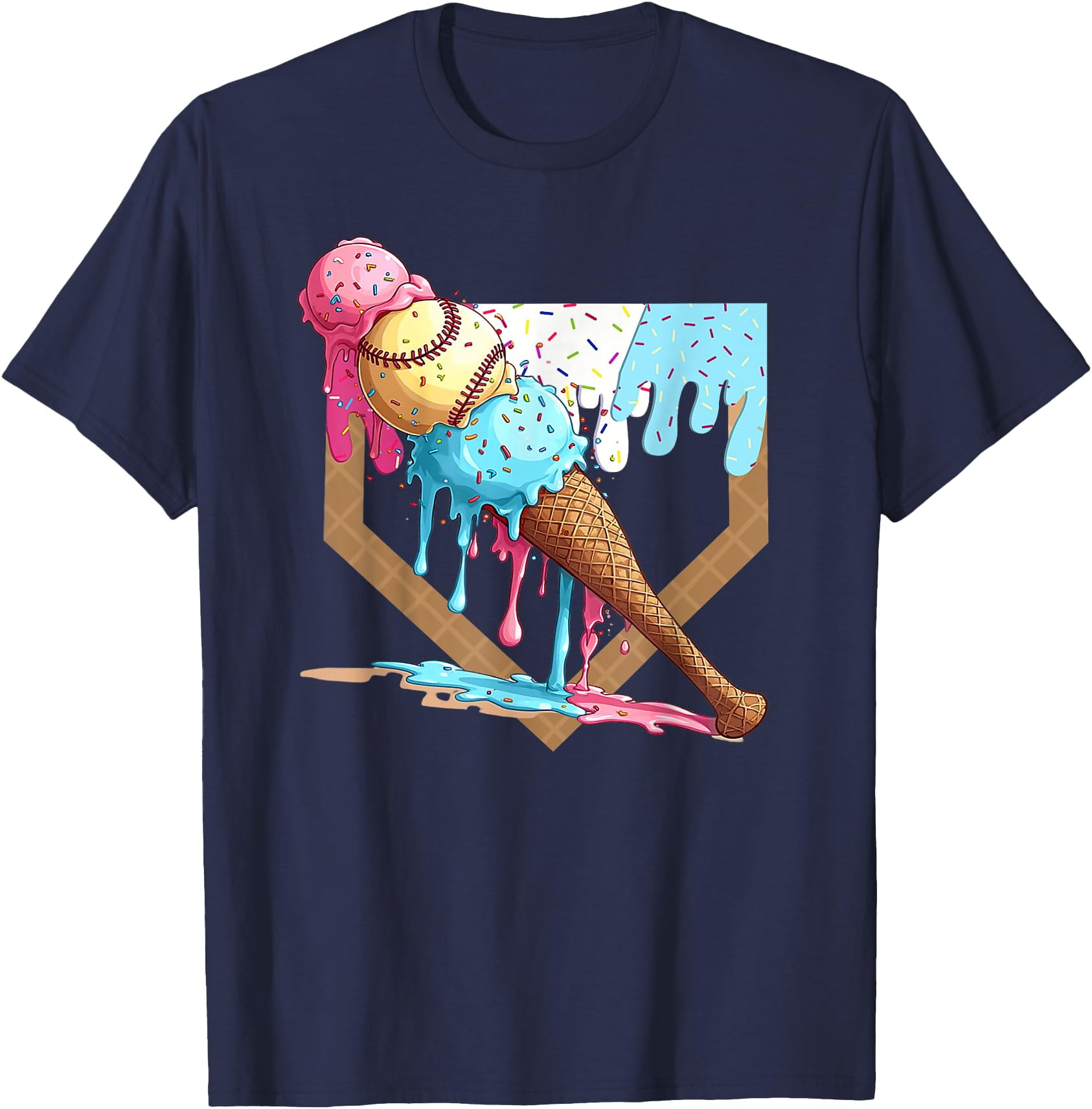 Baseball Ice Cream Dripping Baseball Home Plate Softstyle Unisex T ...