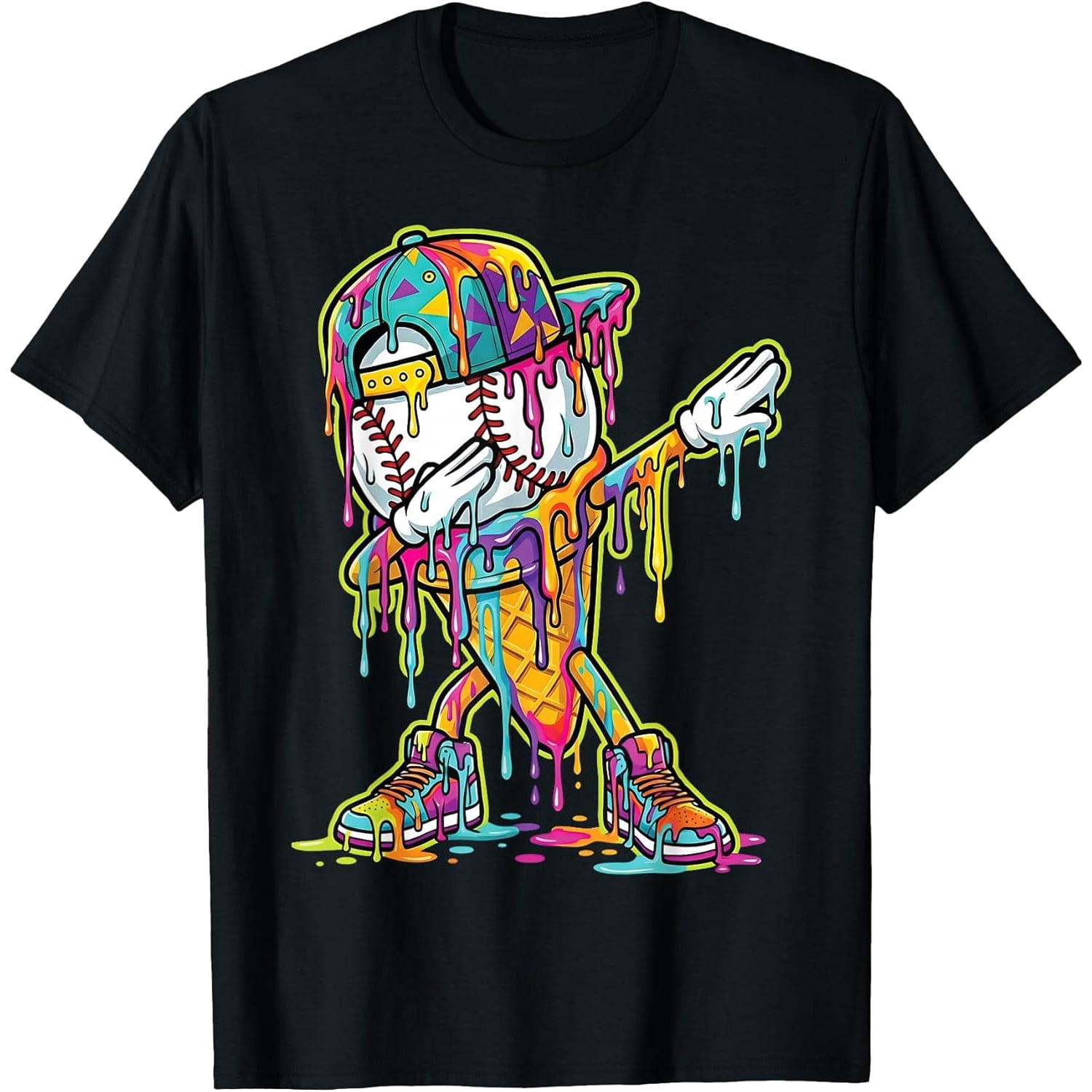 Baseball Ice Cream Dripping Dabbing Baseball Drip T-Shirt, T-Shirt for ...