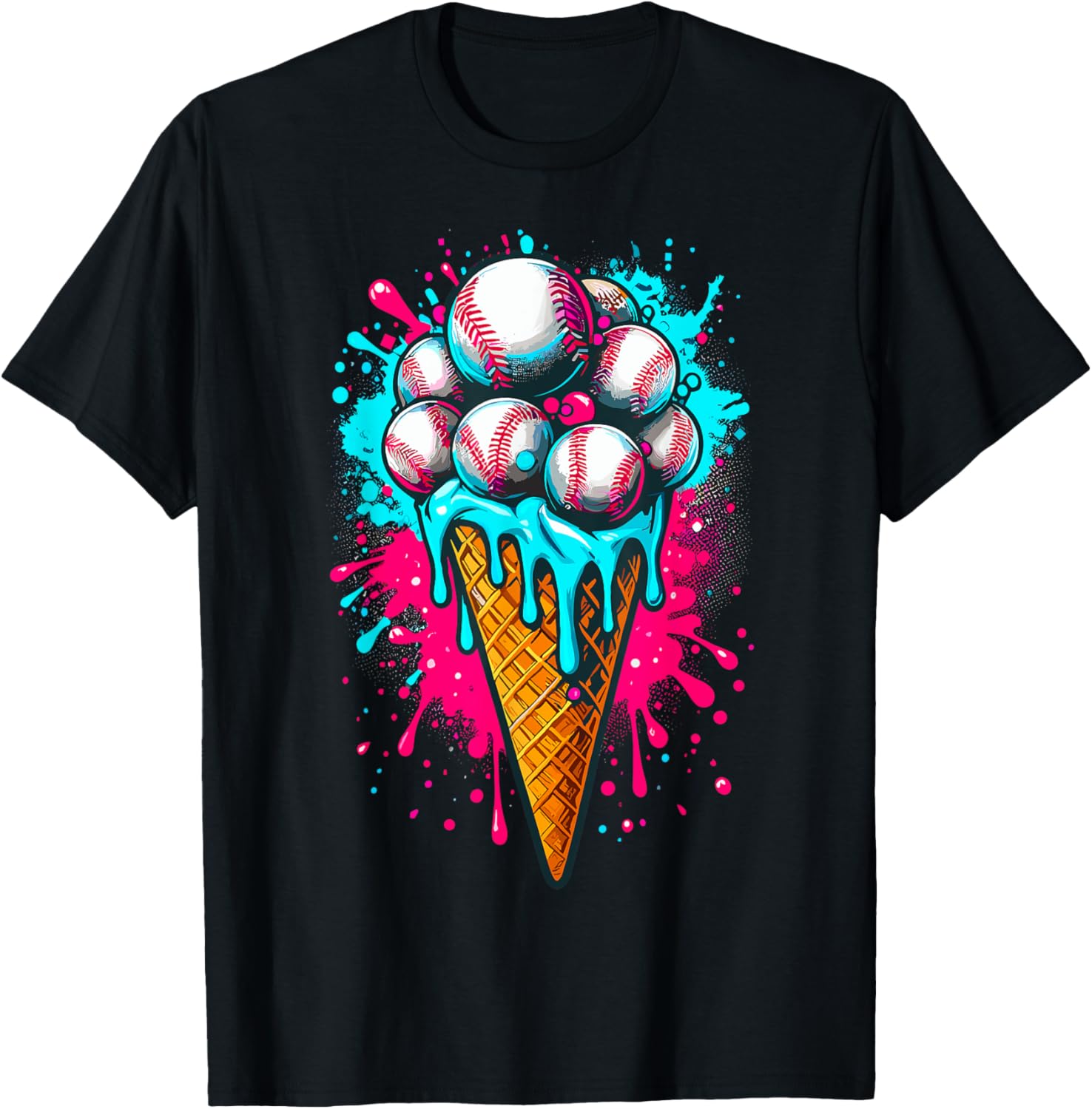 Baseball Ice Cream Watercolor Baseball T-Shirt - Walmart.com
