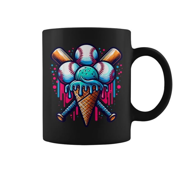 Baseball Ice Cream Watercolor Sports Lover Ice Cream Cone Coffee Mugs ...