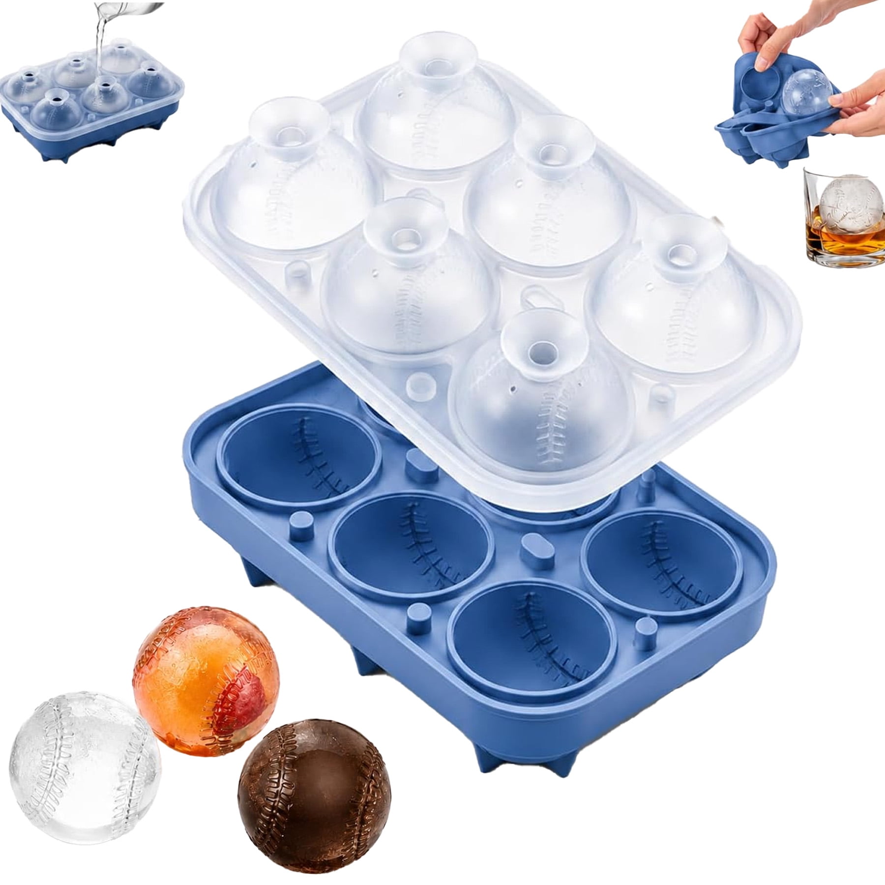 Baseball Ice Molds 6-Cavity Set Ball Ice Cube Mold Large Silicone ...