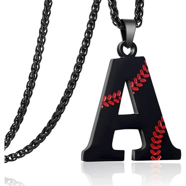 Apsvo Baseball Initial Necklace for Men Stainless Steel Baseball Letter ...