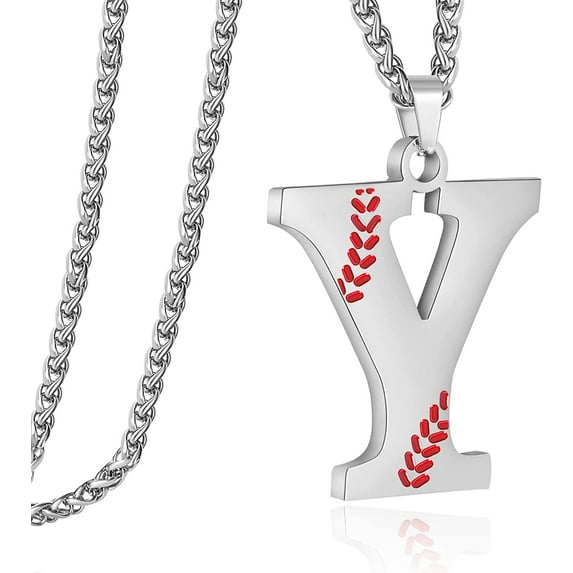 Apsvo Baseball Initial Necklace for Men Stainless Steel Baseball Letter ...