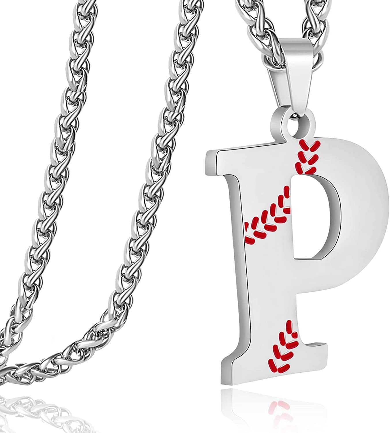 Apsvo Baseball Initial Necklace for Men Stainless Steel Baseball Letter ...