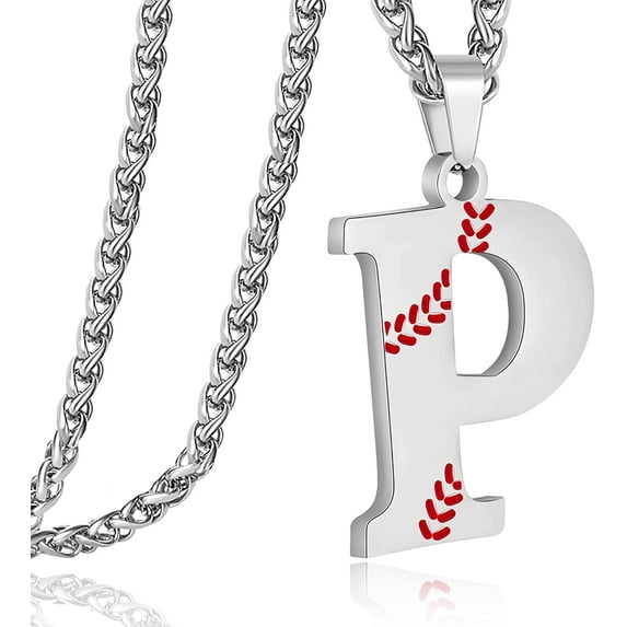 Apsvo Baseball Initial Necklace for Men Stainless Steel Baseball Letter ...