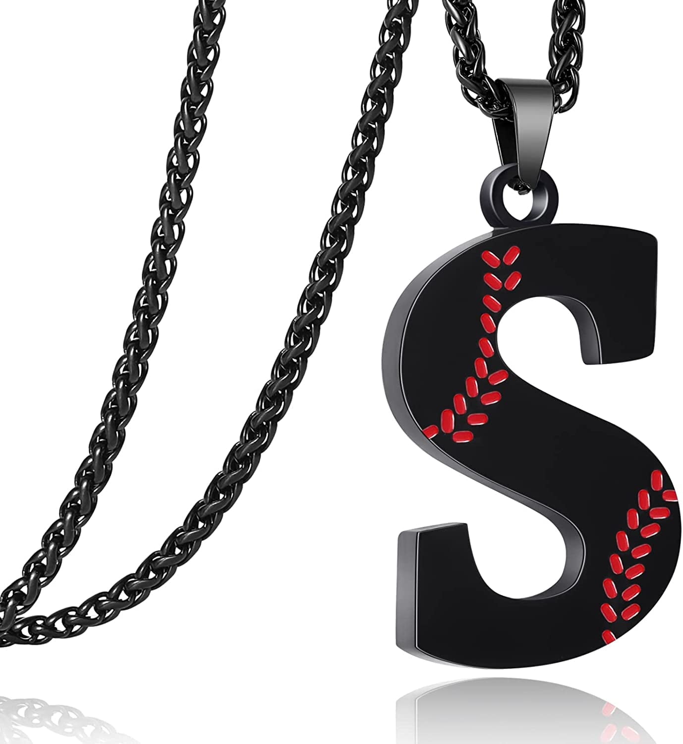 Baseball Initial Necklace for Men Stainless Steel Baseball Letter ...