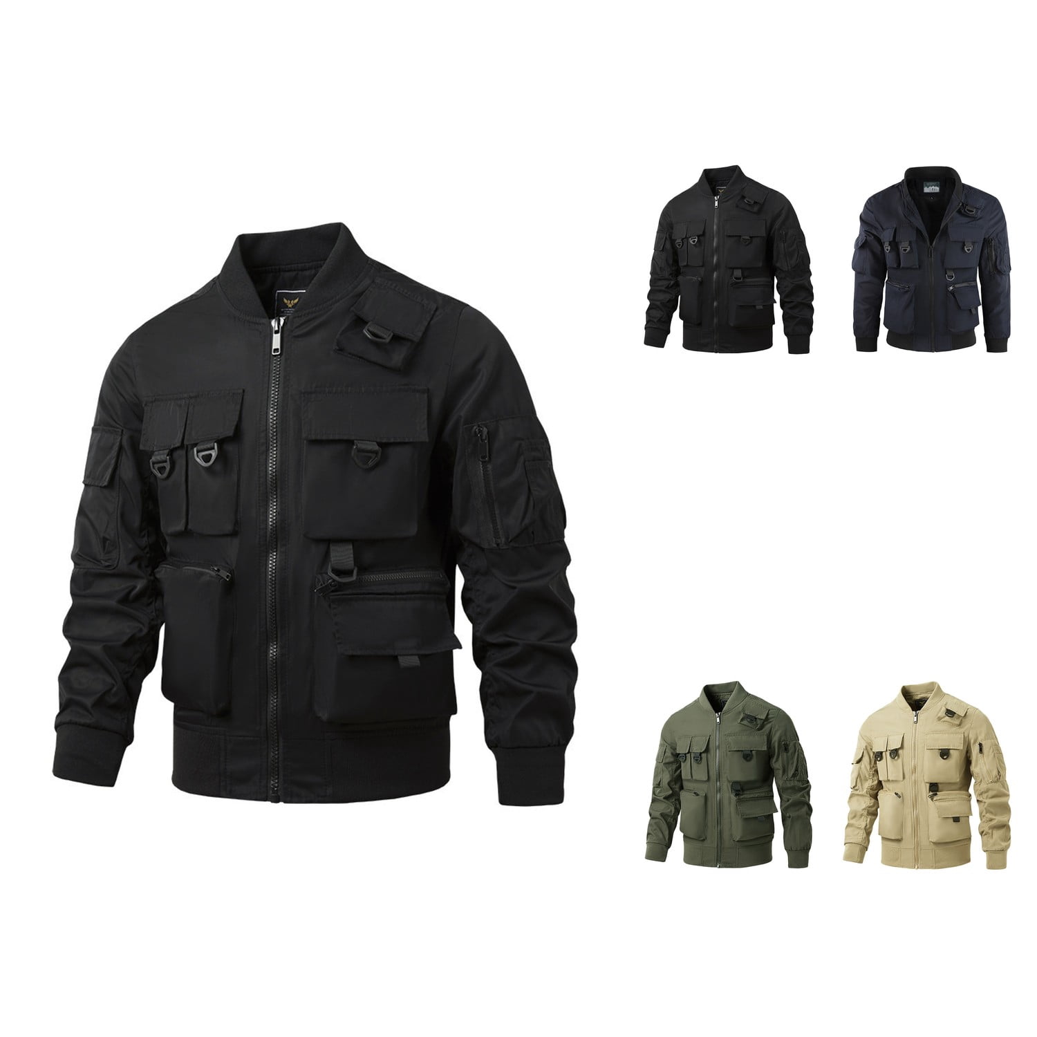 Baseball Jacket Pocket Workwear Coat Functional Windbreaker Casual Outerwear For Fall Winter ...