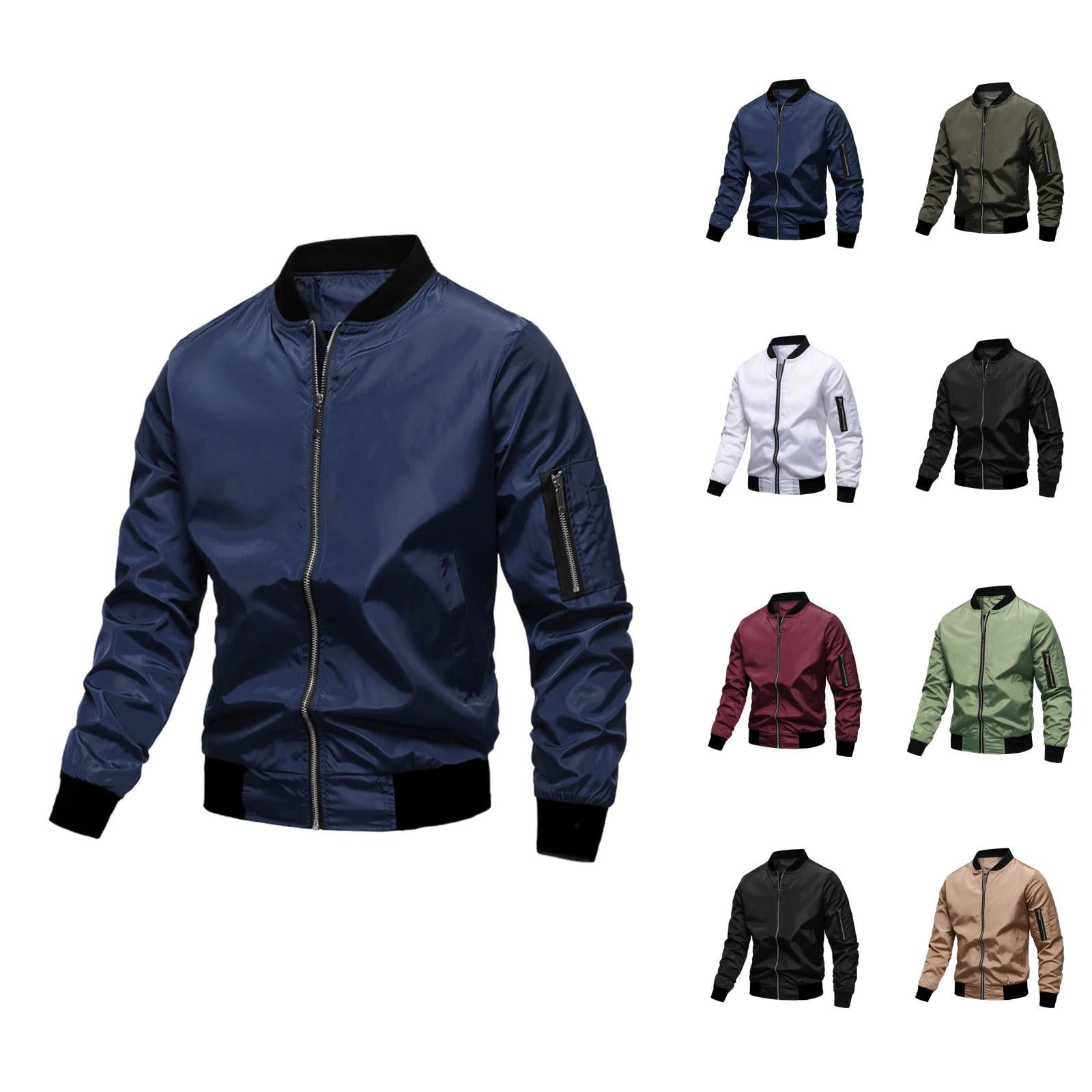 Baseball Jackets for Men 2025 Fall Winter Casual Plain Long Sleeve Zip ...