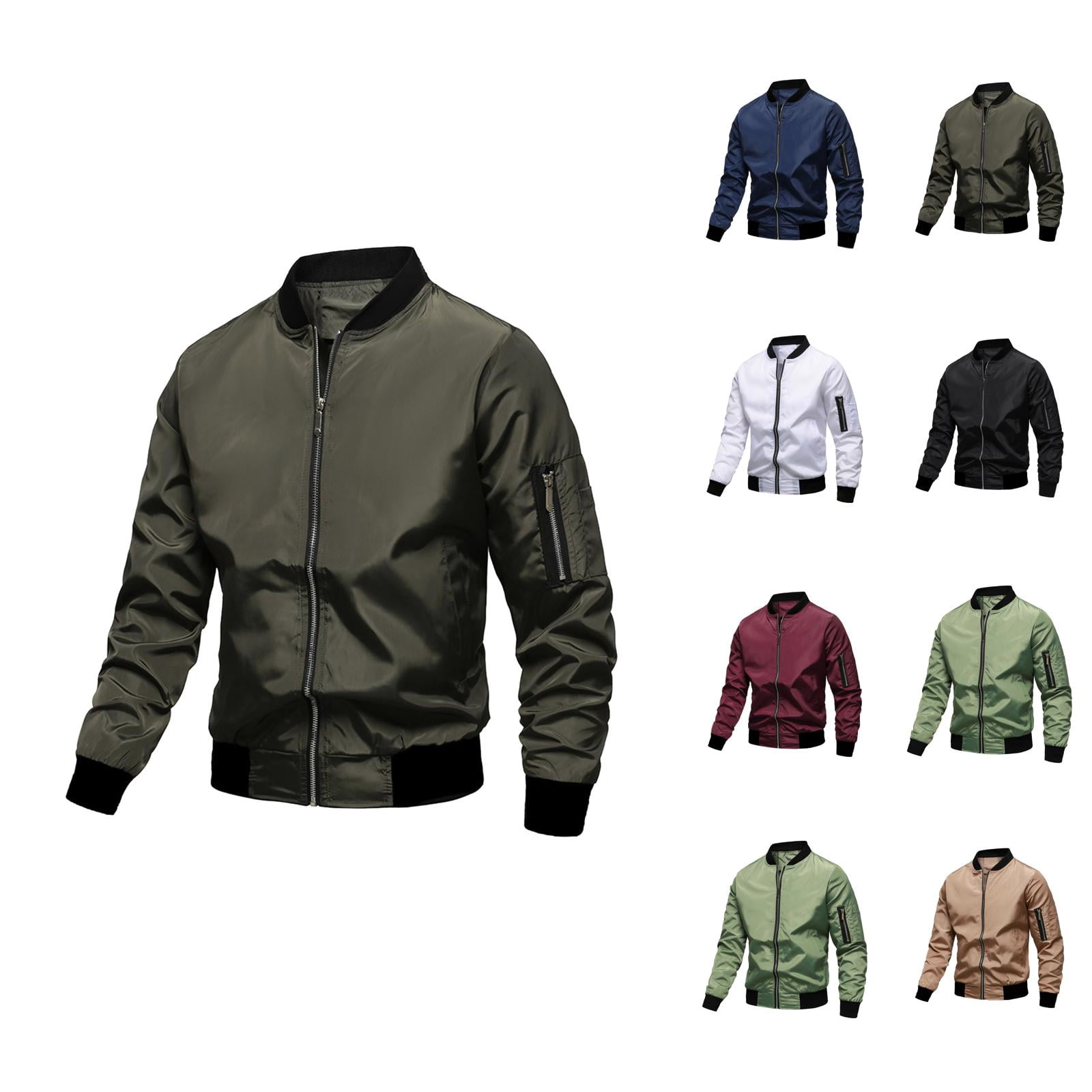 Baseball Jackets for Men 2025 Fall Winter Casual Plain Long Sleeve Zip ...