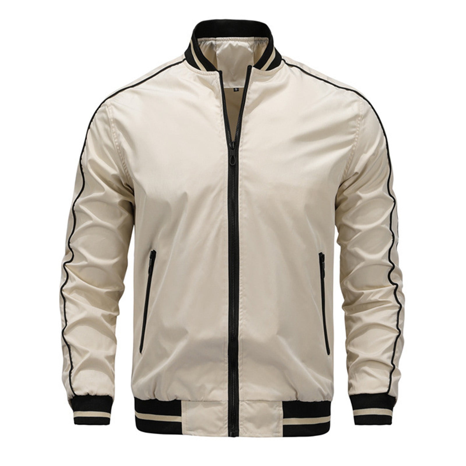 Baseball Jackets for Men with Zipper Pockets Long Sleeve Zip-Up Coats ...