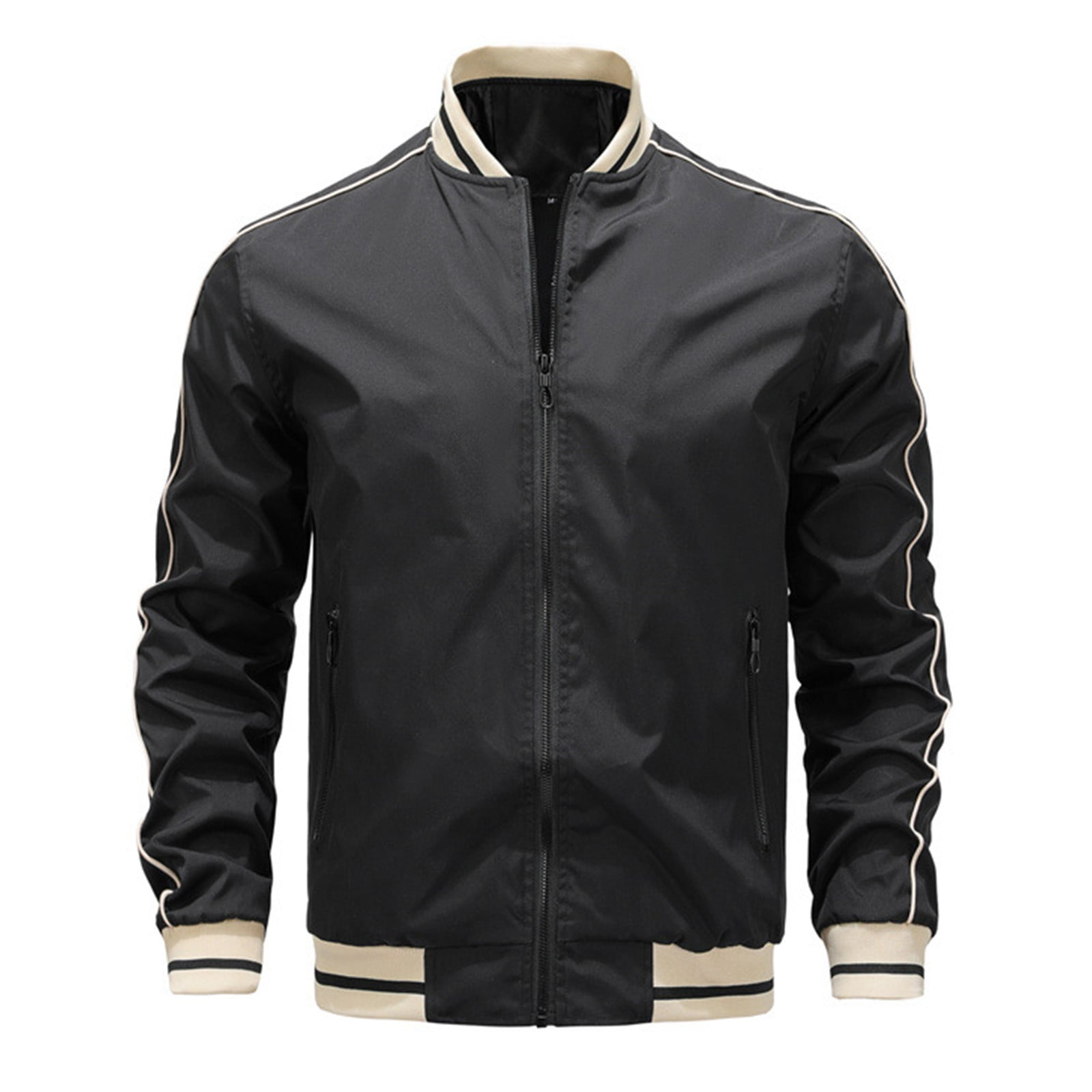Baseball Jackets for Men with Zipper Pockets Long Sleeve Zip-Up Coats ...