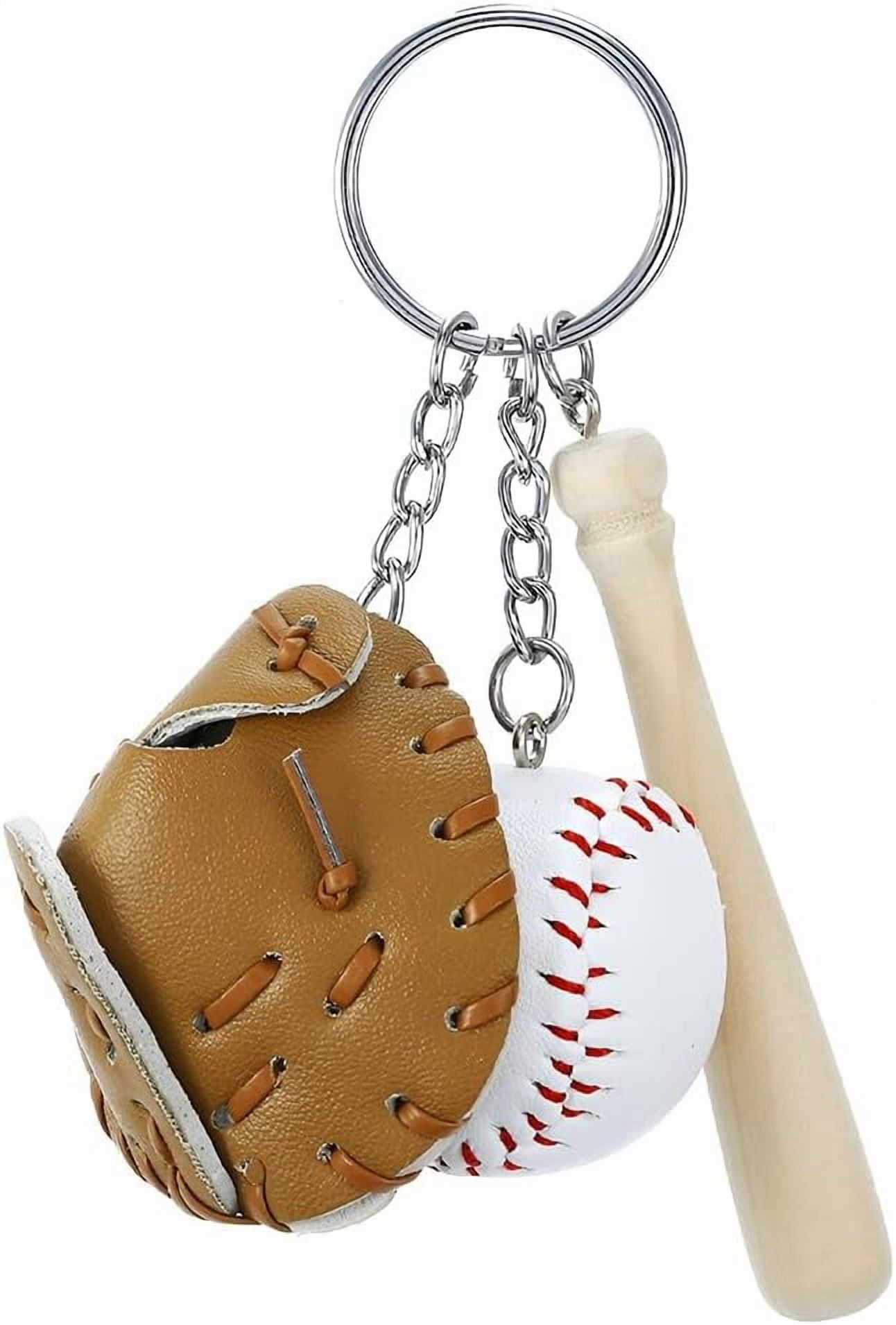 Baseball Keychain with Brown Glove and Wooden Bat for Men Women Mini PU ...