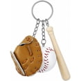 Baseball Keychain Set - 3-Piece Wooden Bat, Ball & Glove Charm for Men ...