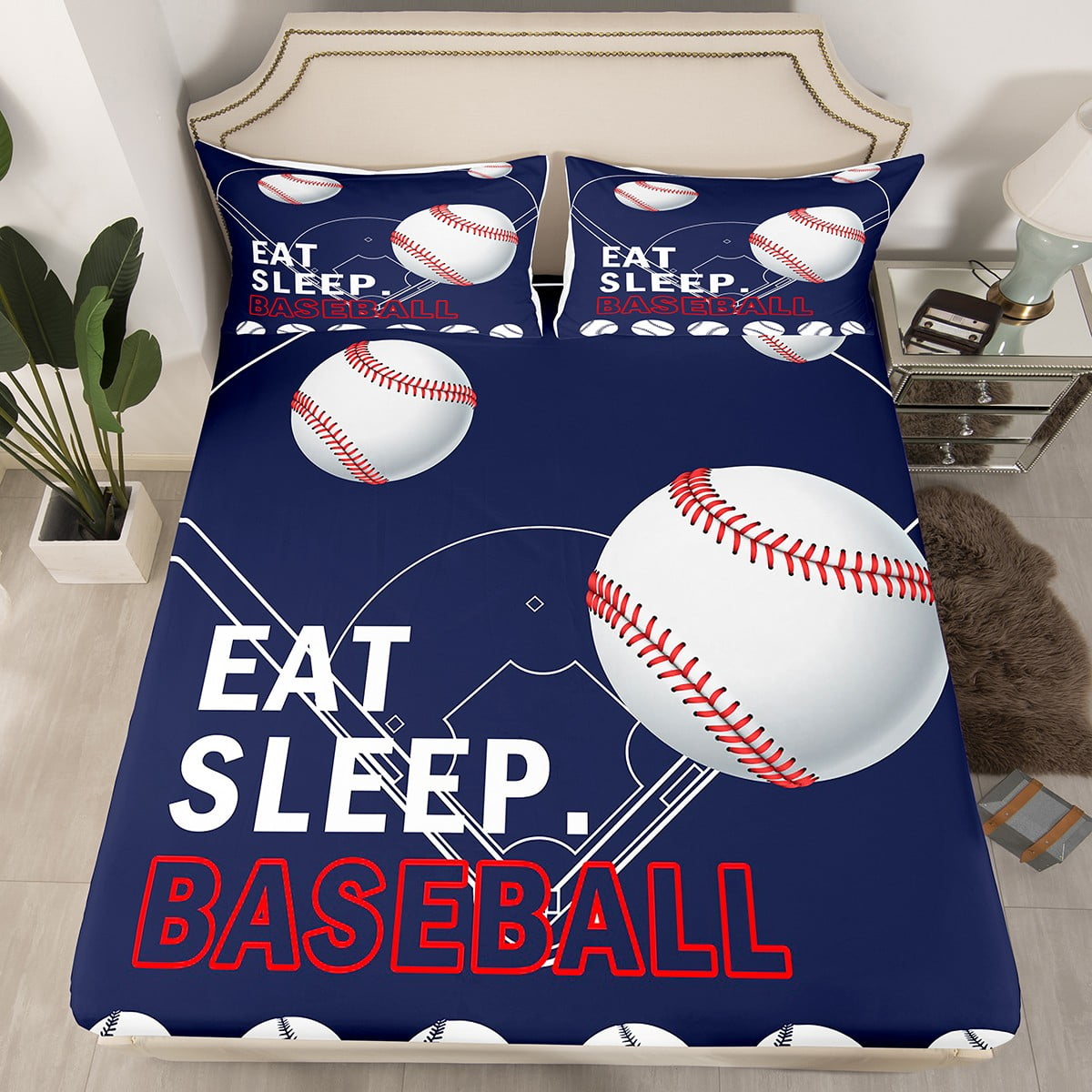 Baseball Bed Sheets Sports Fitted Sheet Baseball Game Themed Bed Set ...