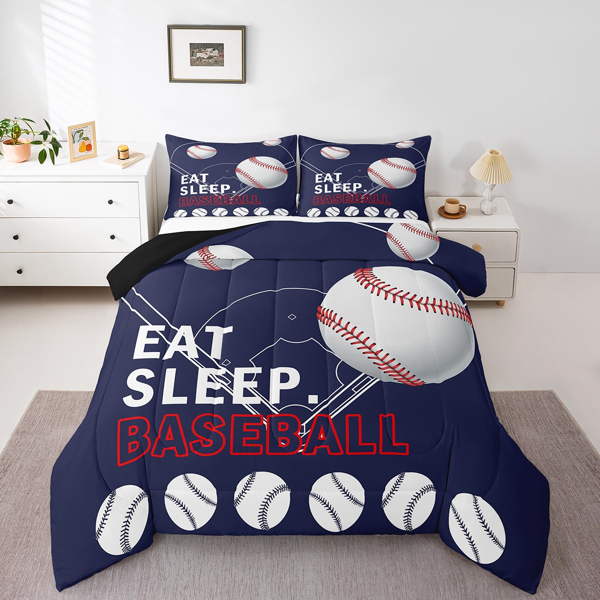 Baseball Kids Comforter Set Sports Bedding Sets for Boys Baseball Game ...