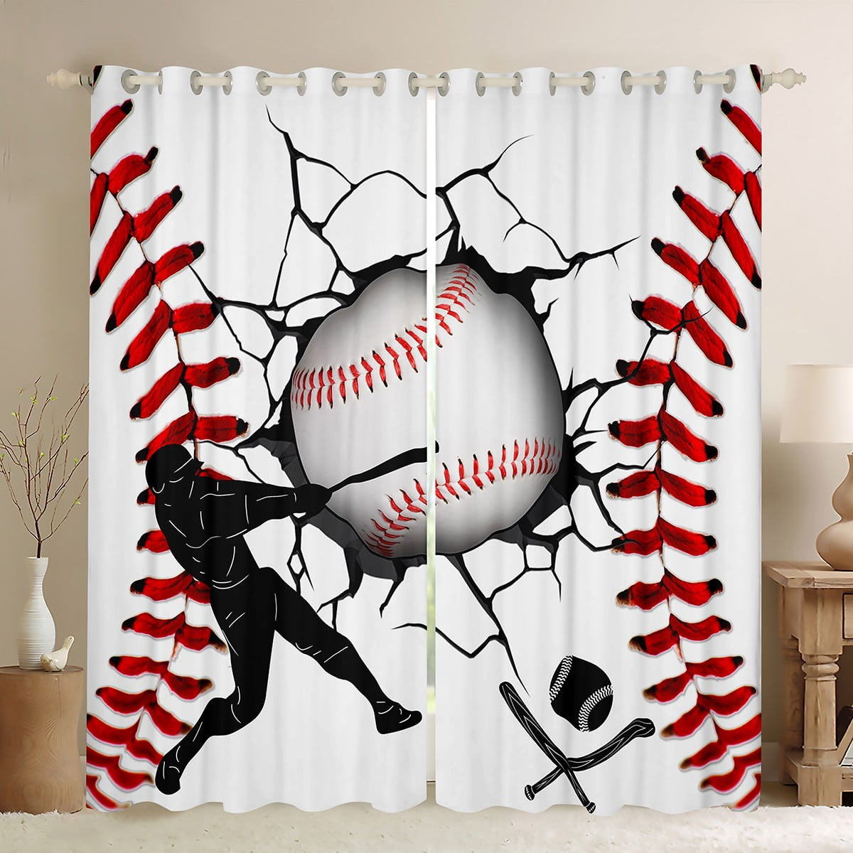 Baseball Kids Curtains 42"Wx84"L 2 Panels Sports Games Print Blackout ...
