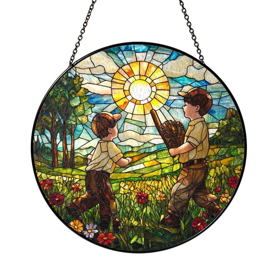 Baseball Kids Game Scene Stained Glass Style Suncatcher Window Hanging ...