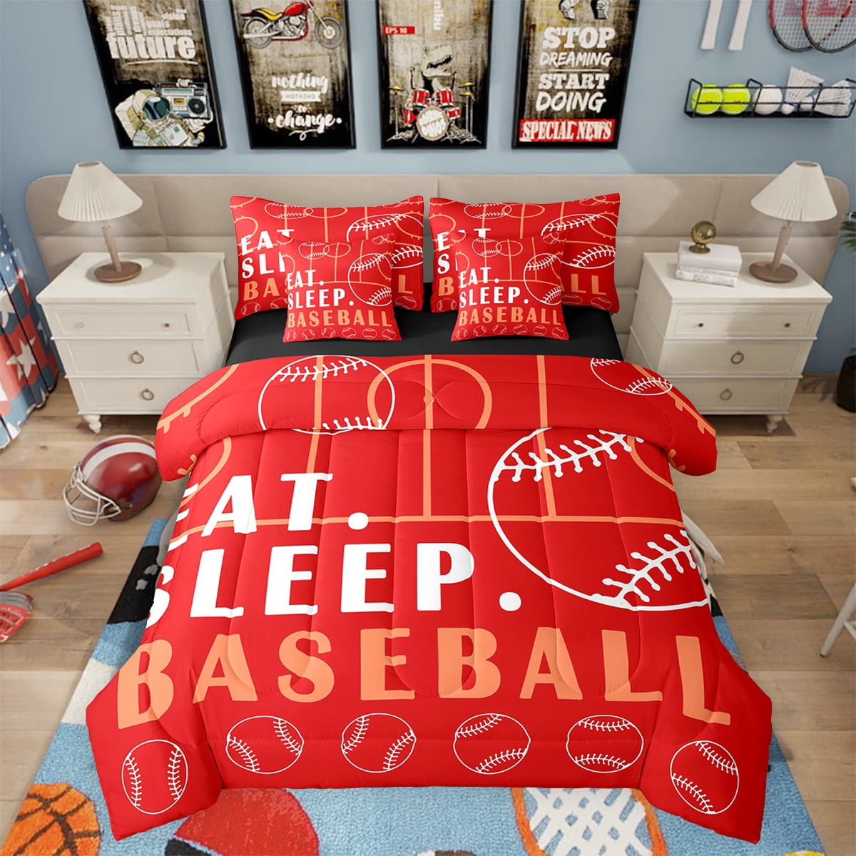 Baseball King Comforter Set with Sheets Sport Game Ball Theme Bed in a ...