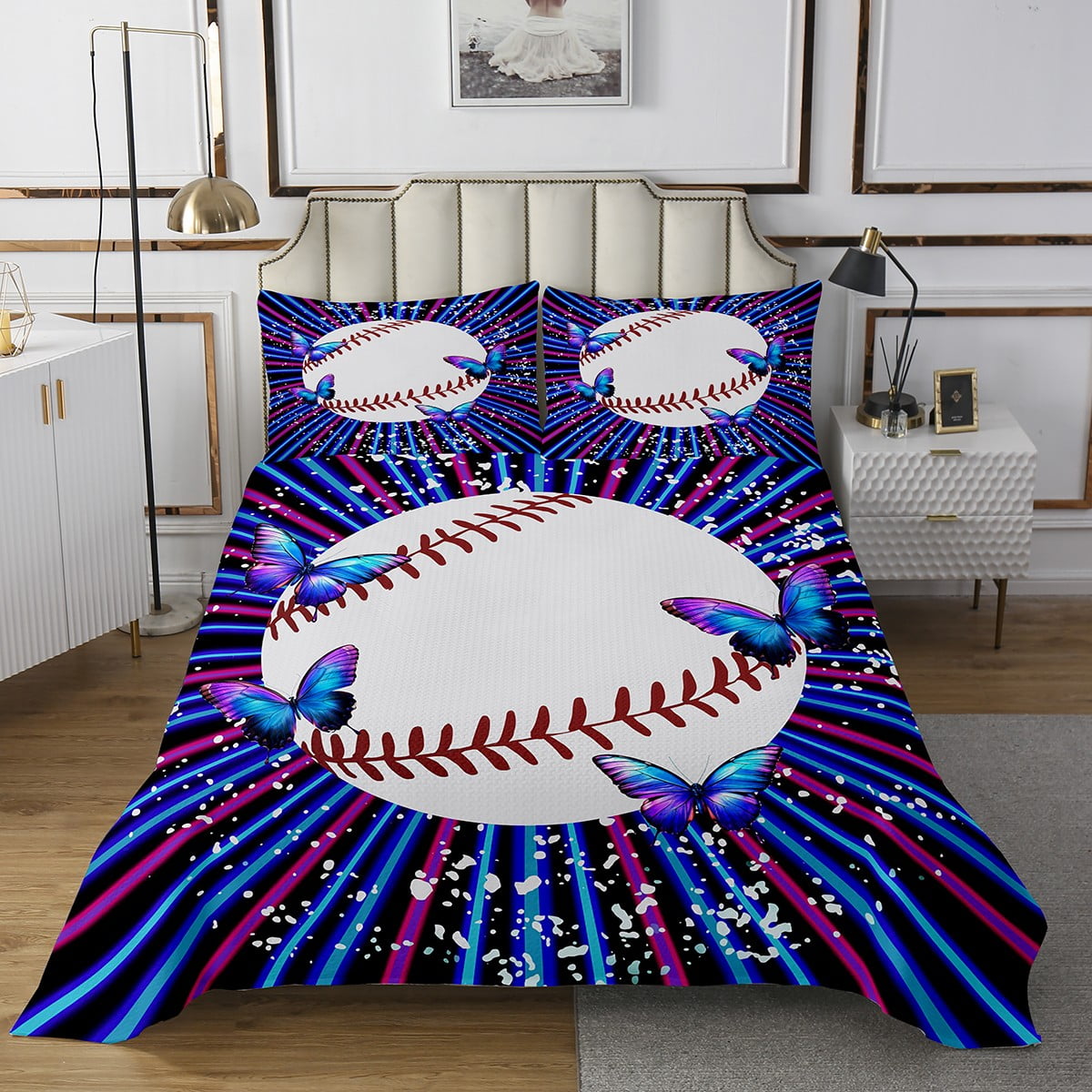 Baseball King Quilt Set Sports Bedspread Sports Game Themed Bed Set ...