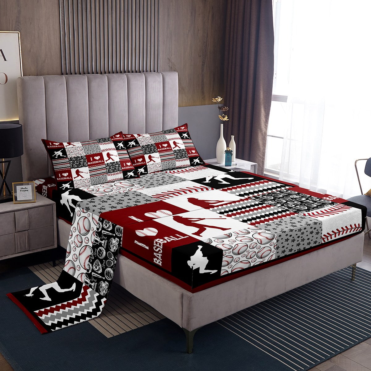 Baseball King Sheet Set Boys Girls Sports Sheets, Red Black White Grey ...