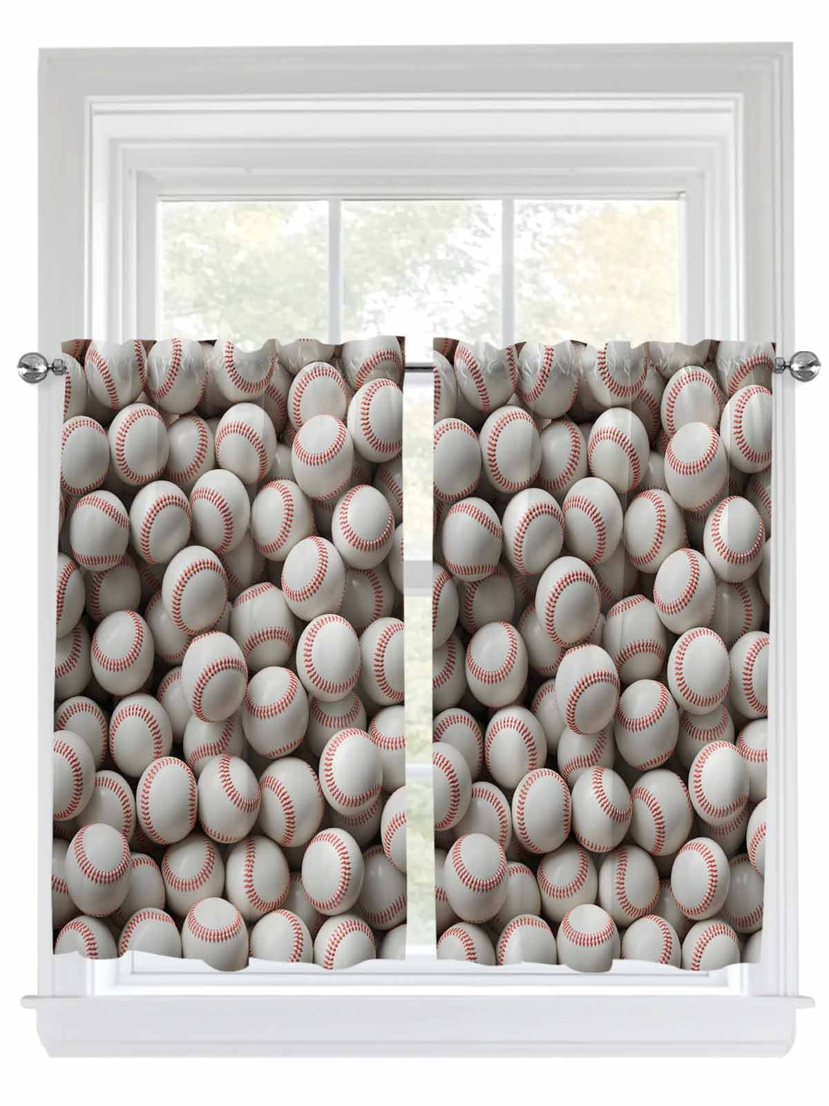Baseball Kitchen Curtains 45 Inch Length, White Red Art Sport Rod ...