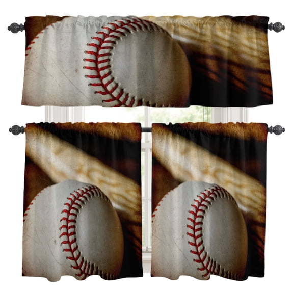 Baseball Kitchen Curtains Set for Windows, Retro Sport Curtains Valance ...