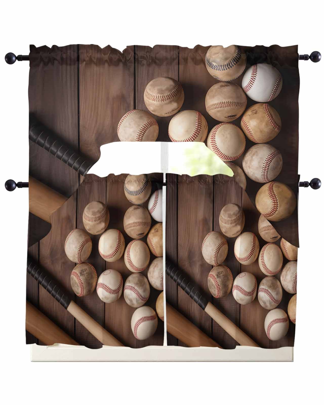 Baseball Kitchen Curtains Sets for Windows 3 Piece, Farmhouse Retro ...