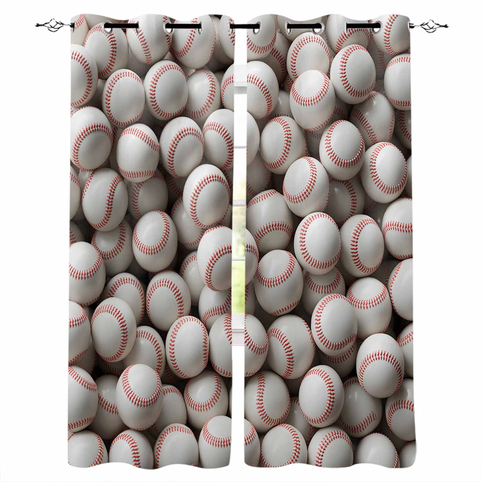 Baseball Kitchen Curtains White Red Art Sport Cafe Short Curtains for ...