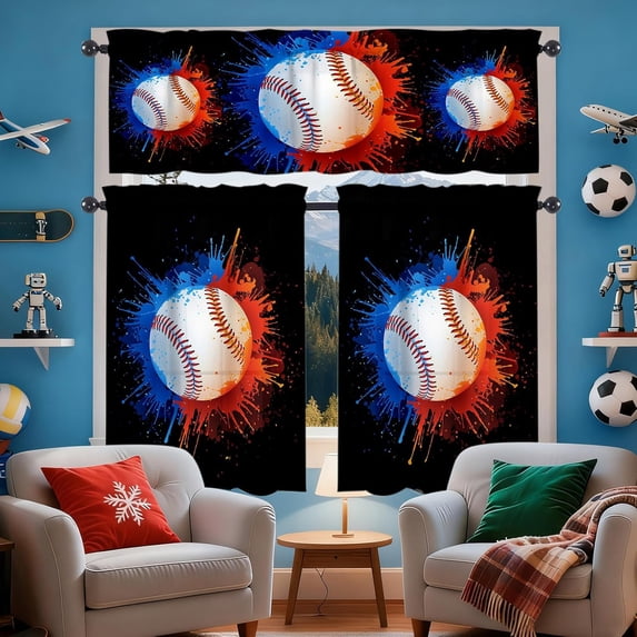 Baseball Kitchen Curtains and Valances Set - 3 Piece Kitchen Curtains ...
