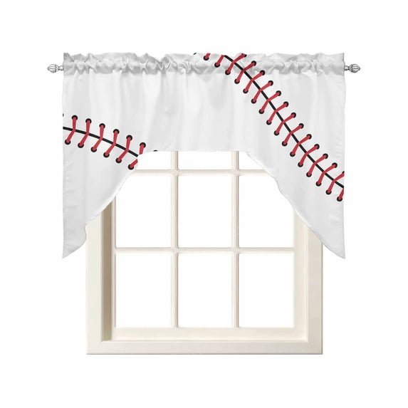Baseball Kitchen Swag Valance for Window, Rod Pocket Short Kitchen ...