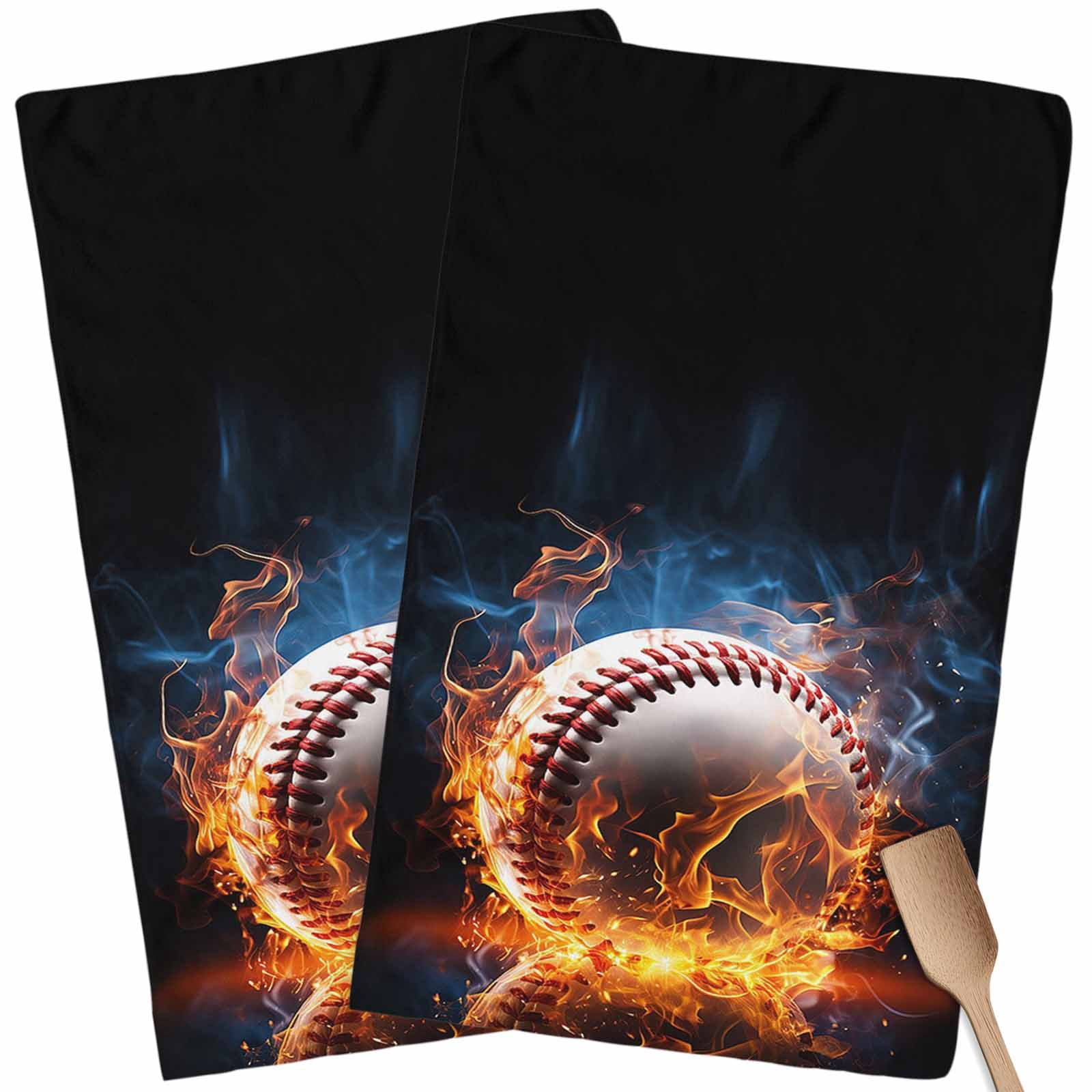 Baseball, Kitchen Towel Dish Cloths Set of 2, Microfiber Soft Kitchen ...