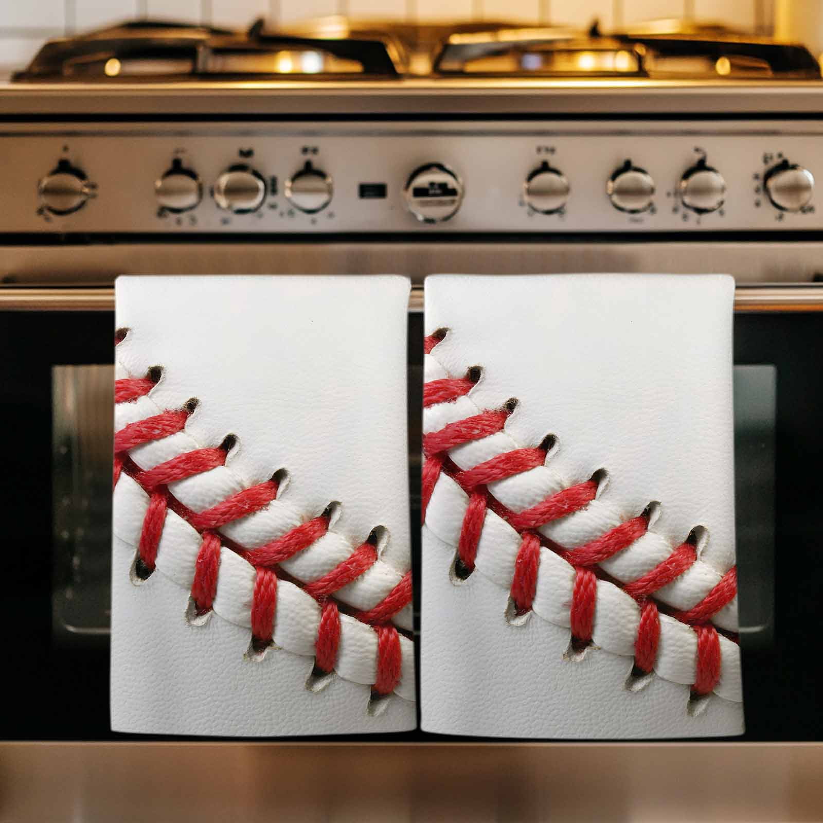 Baseball Kitchen Towels Set of 2, Red White Texture Sports Ball ...