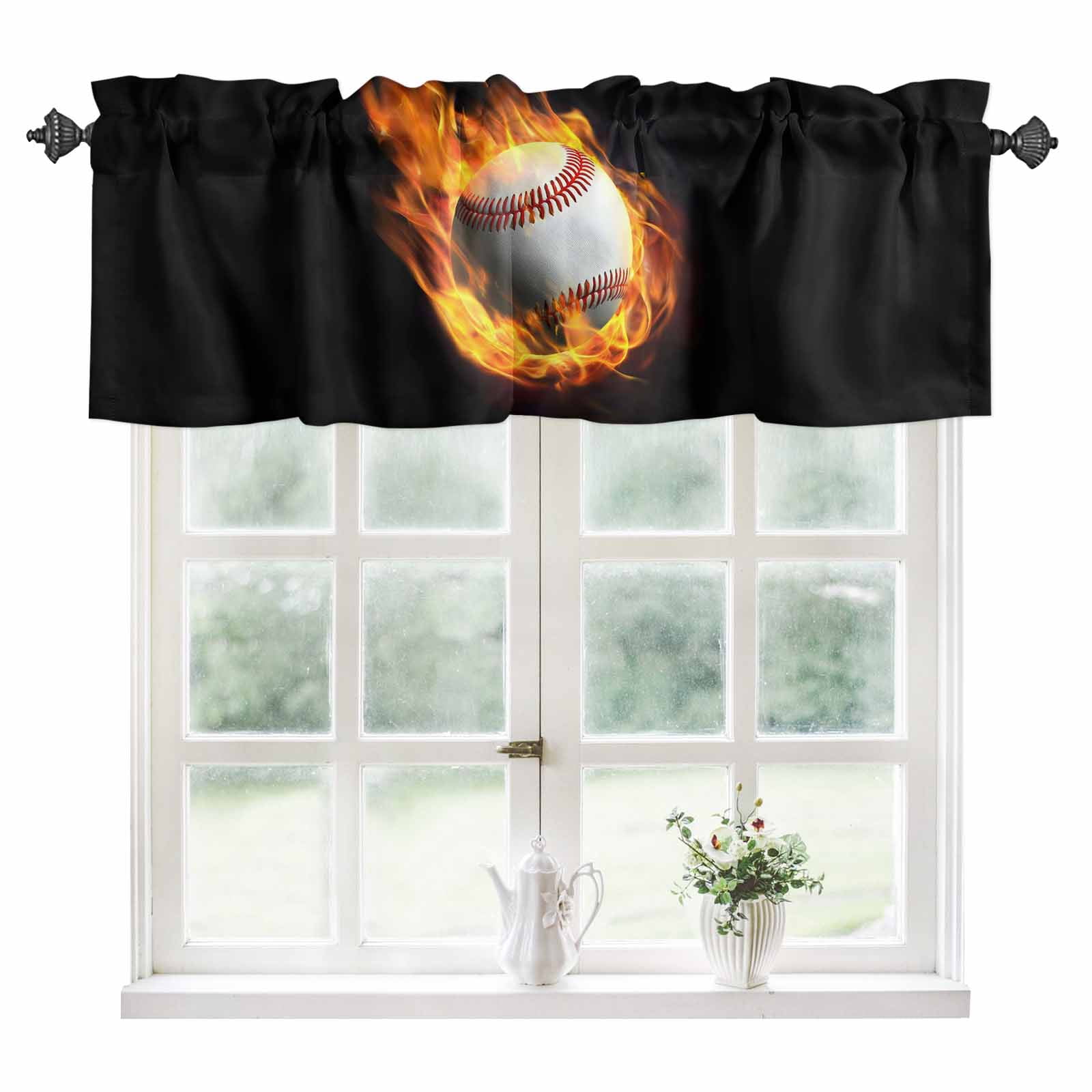 Baseball Kitchen Valances for Windows 54x18 Inch Kitchen Curtains ...