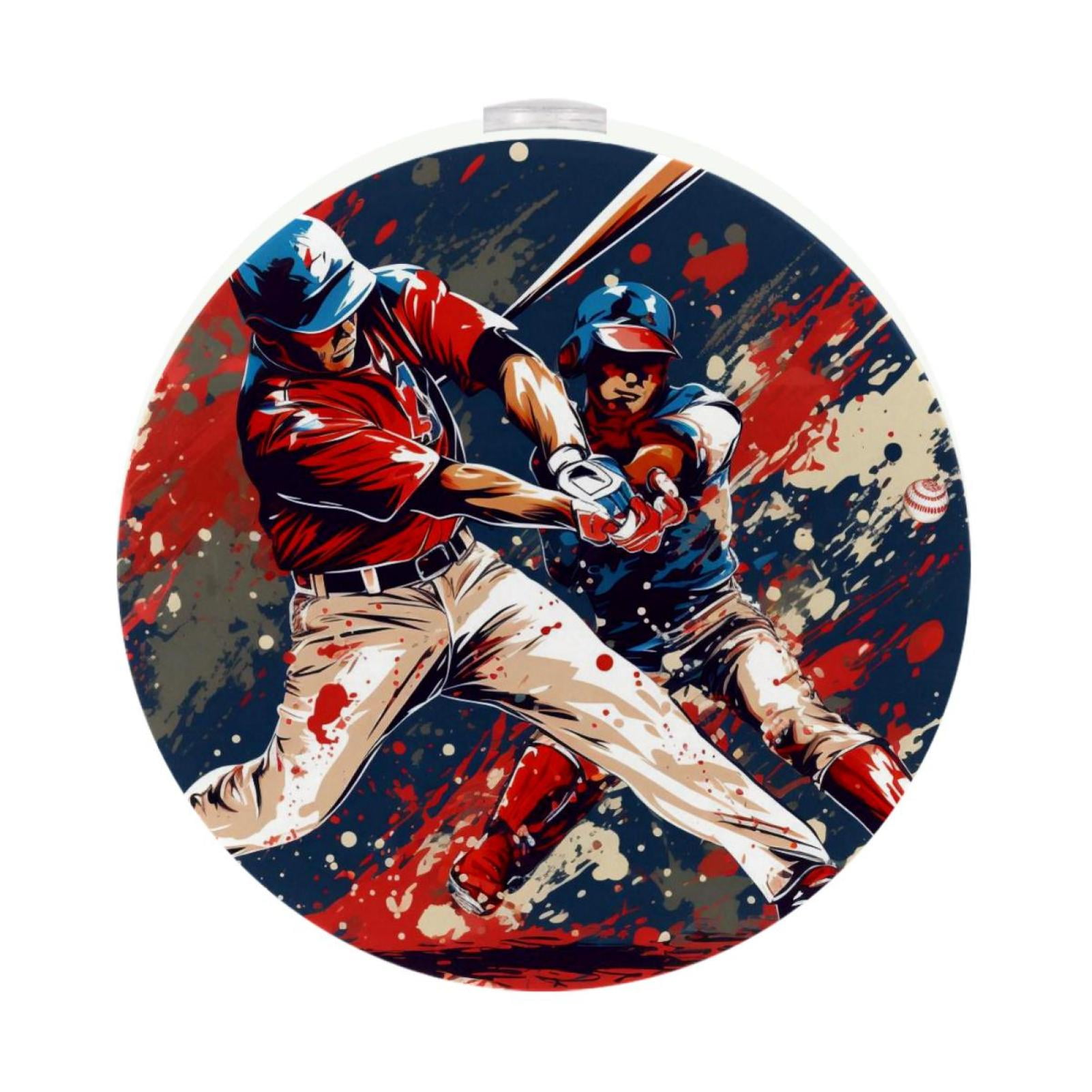 Baseball LED Round Night Light-2PCS, Dimmable Plug-in Circle Wall Lamp ...