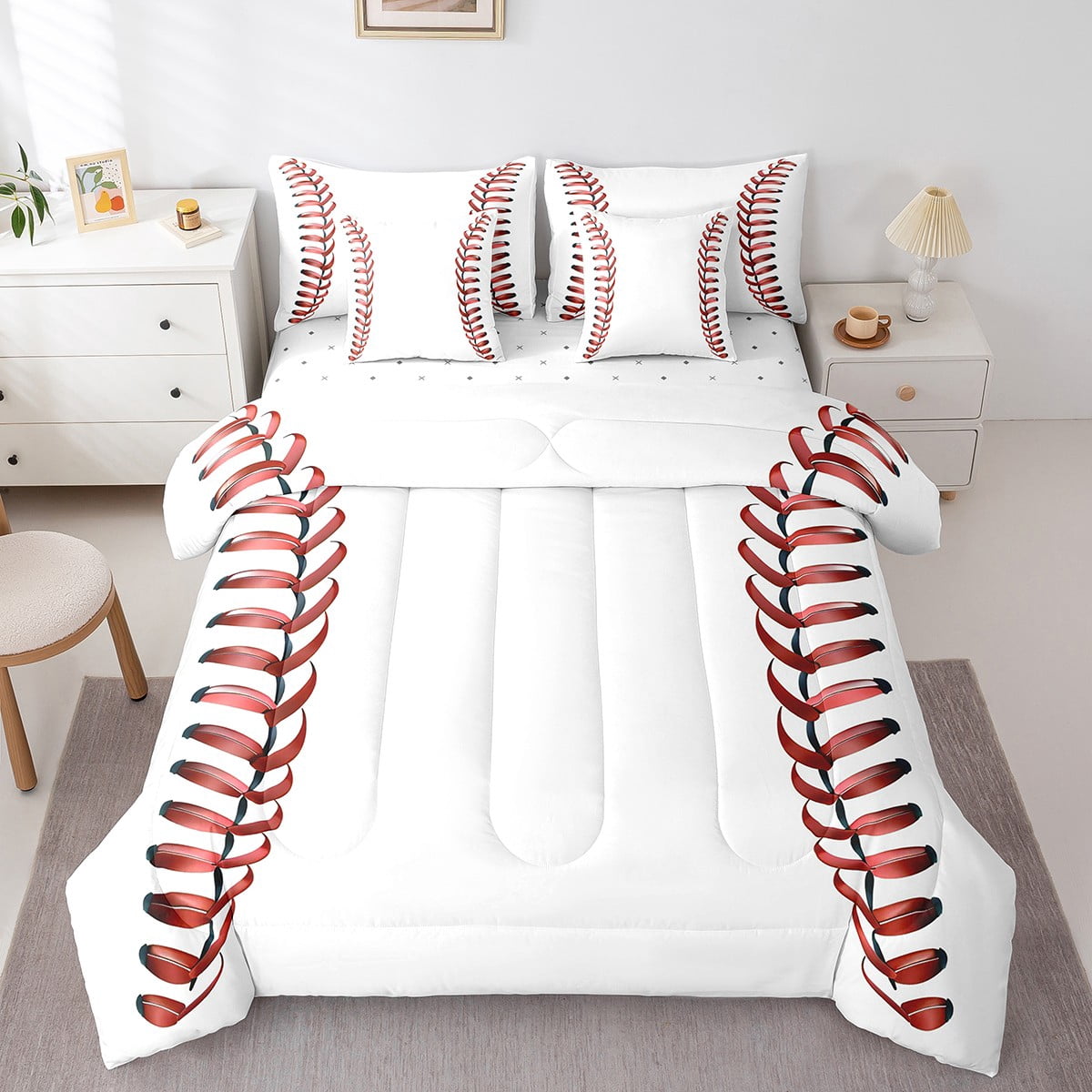 Baseball Laces Comforter Set 7 Piece Bed in a Bag Twin,Sports Baseball ...