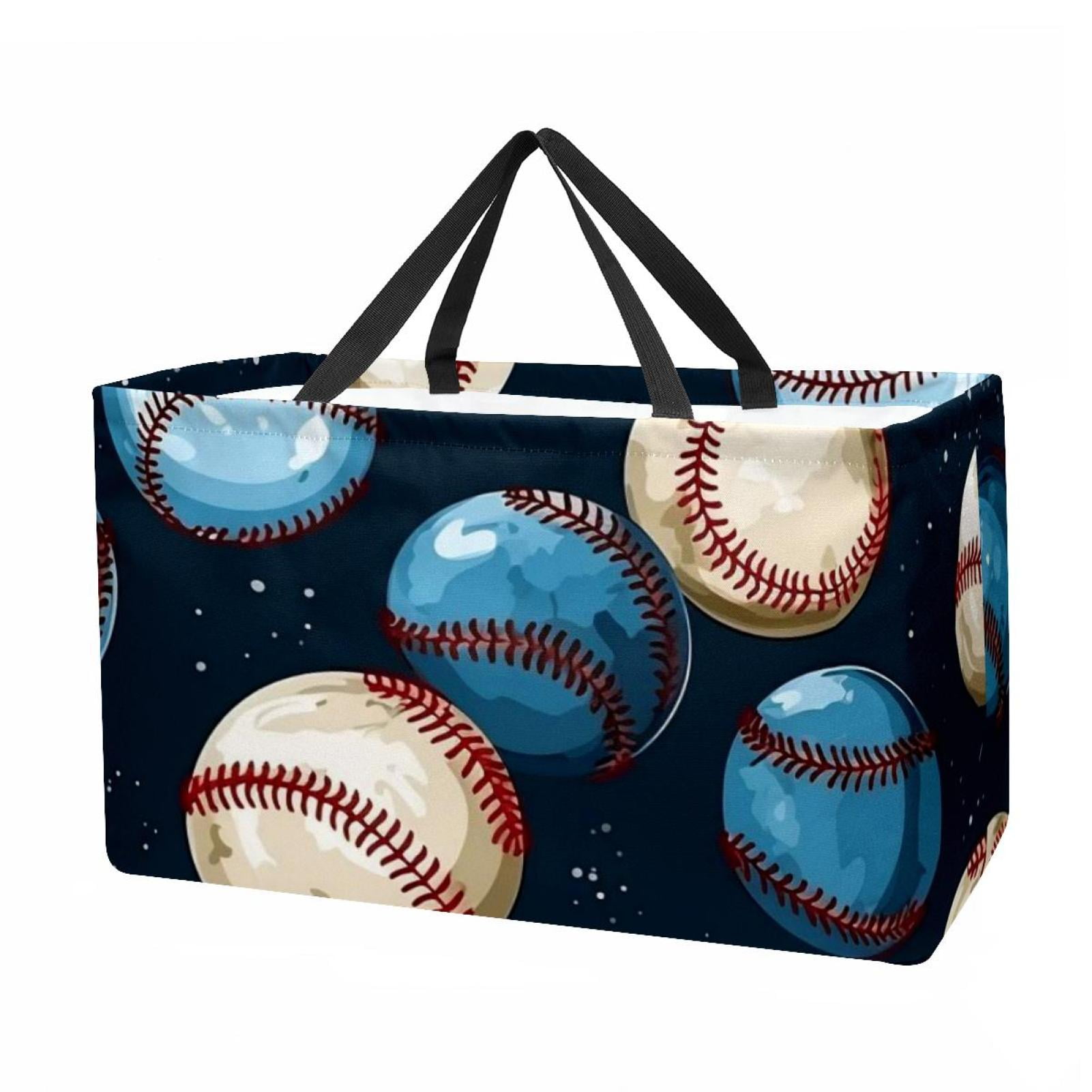 Baseball Large Capacity Reusable Foldable Grocery Baskets with Storage ...