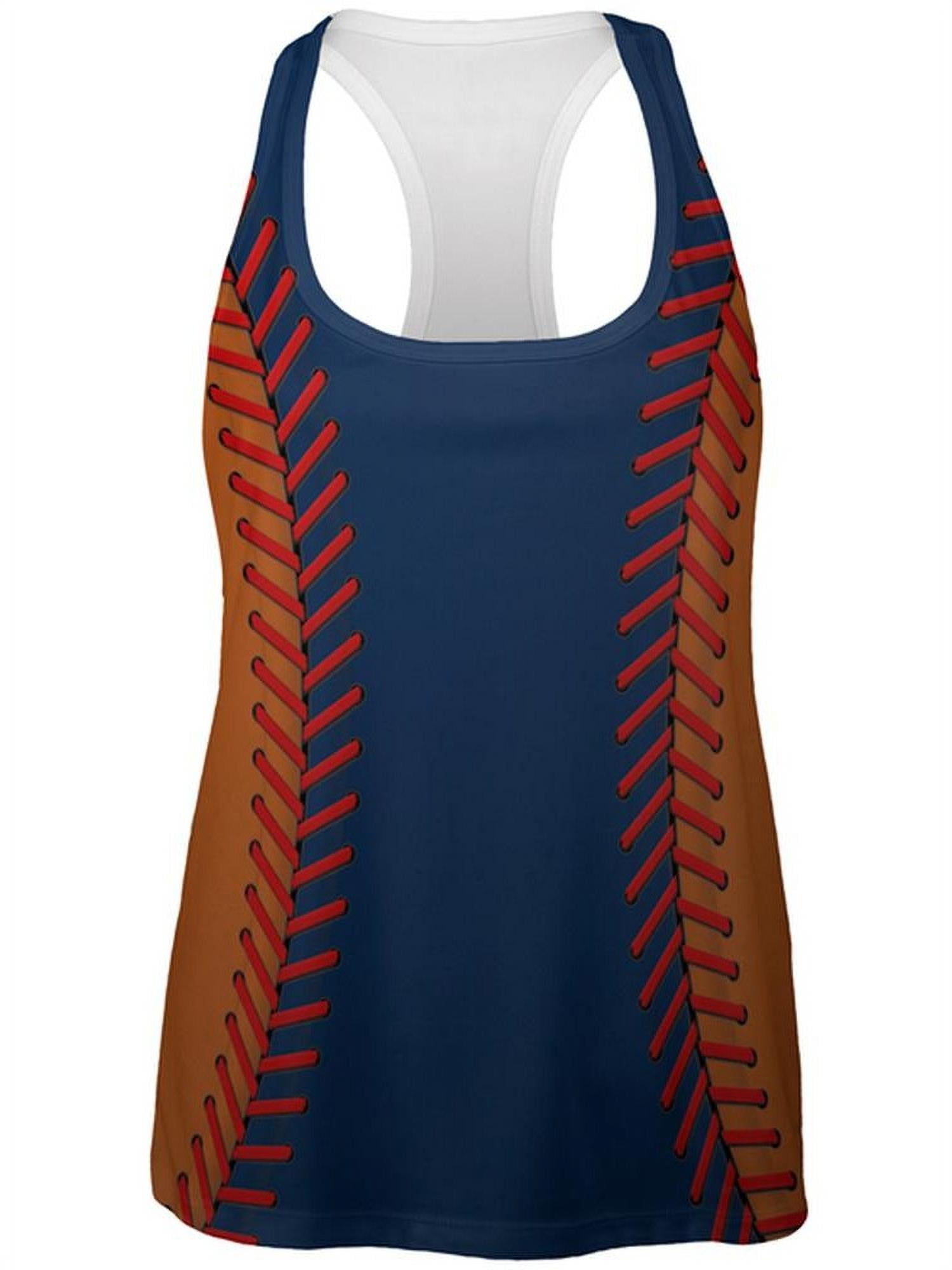 Baseball League Navy Blue and Orange All Over Womens Work Out Tank Top ...