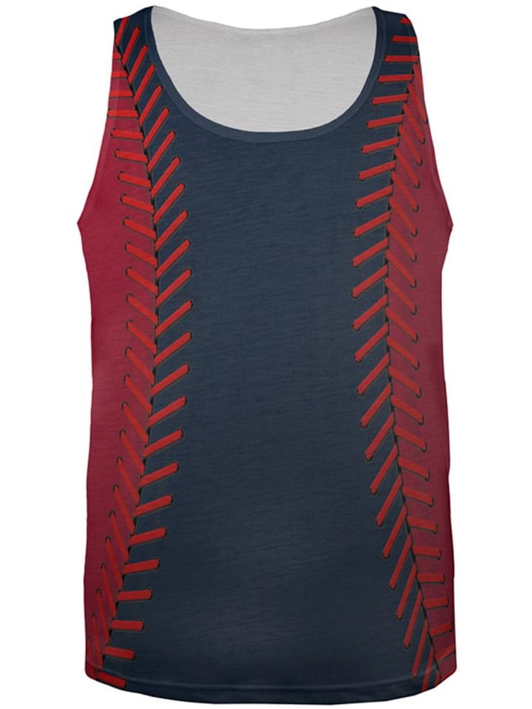 Baseball League Navy Blue and Scarlet All Over Mens Tank Top Multi X-LG ...