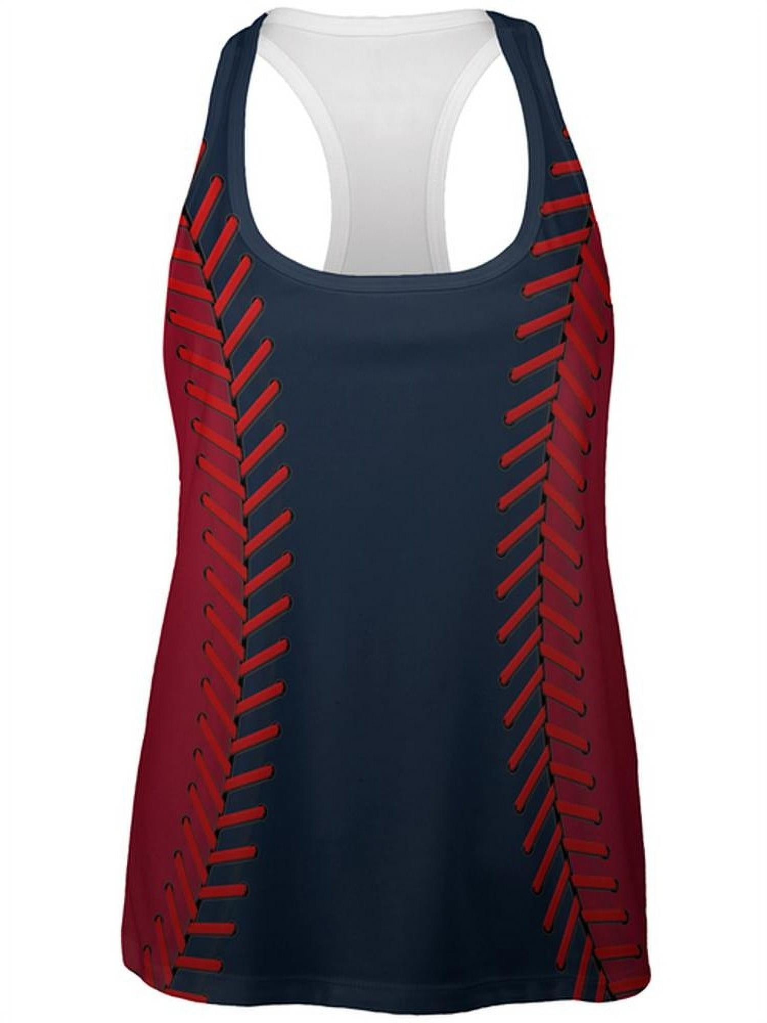 Baseball League Navy Blue and Scarlet All Over Womens Work Out Tank Top ...