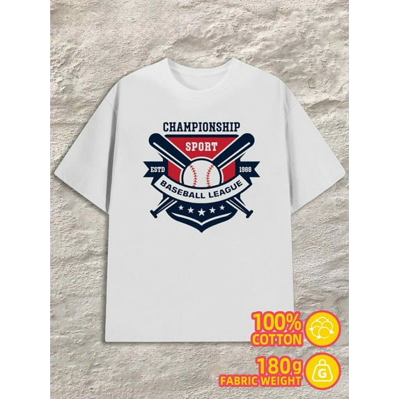 Baseball League Tee men's white 180G 100% Cotton summer and spring ...