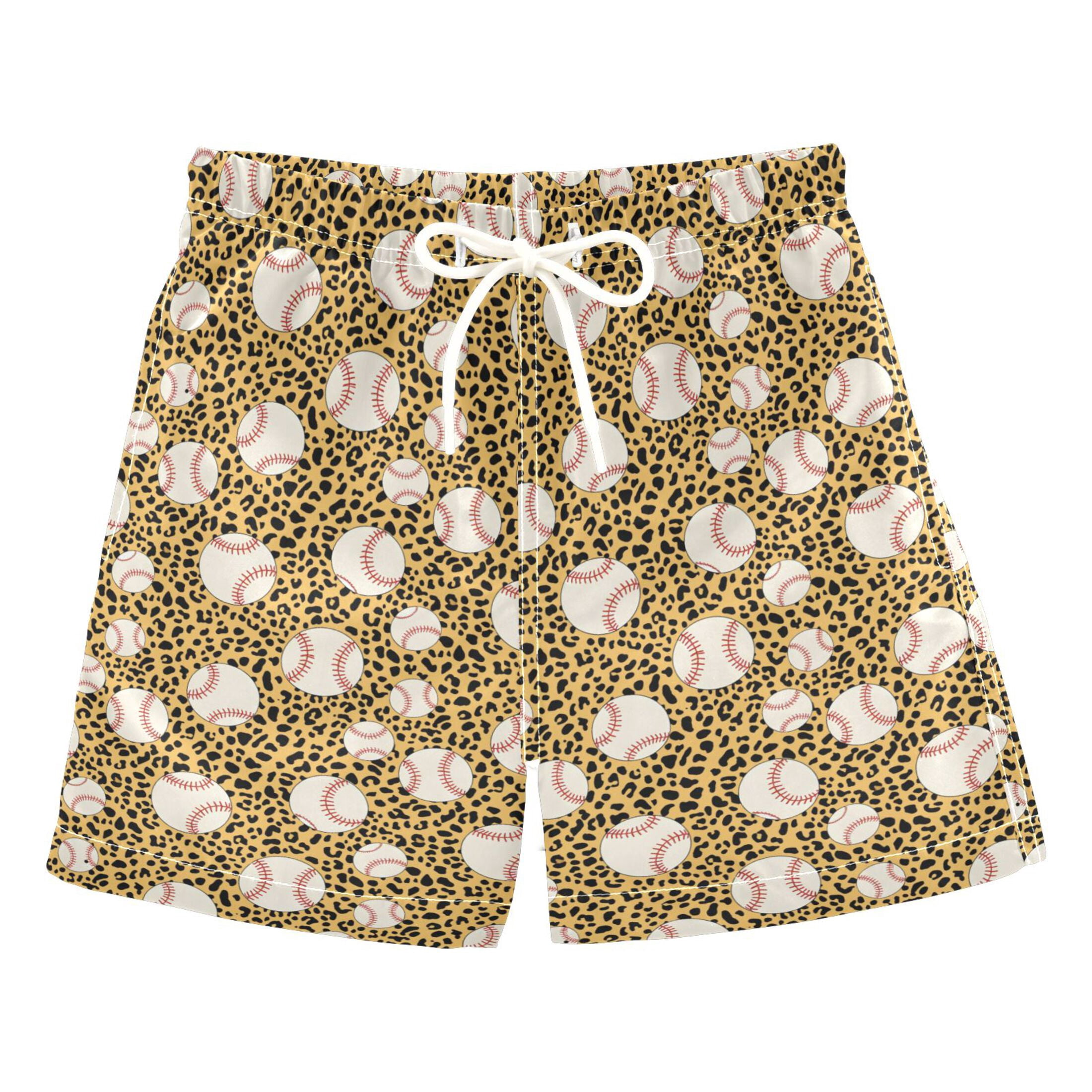 Baseball Leopard Print Pattern Swim Trunks Quick Dry Beach Pool Board ...
