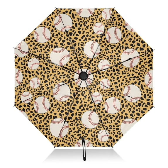 Baseball Leopard Print Pattern Umbrella Folding Sun Umbrella Travel ...
