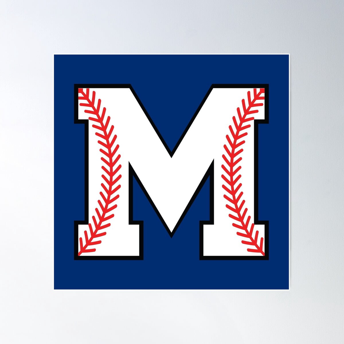 Baseball Letter M - Sports Monogram Alphabet Poster Wall Art, Modern ...