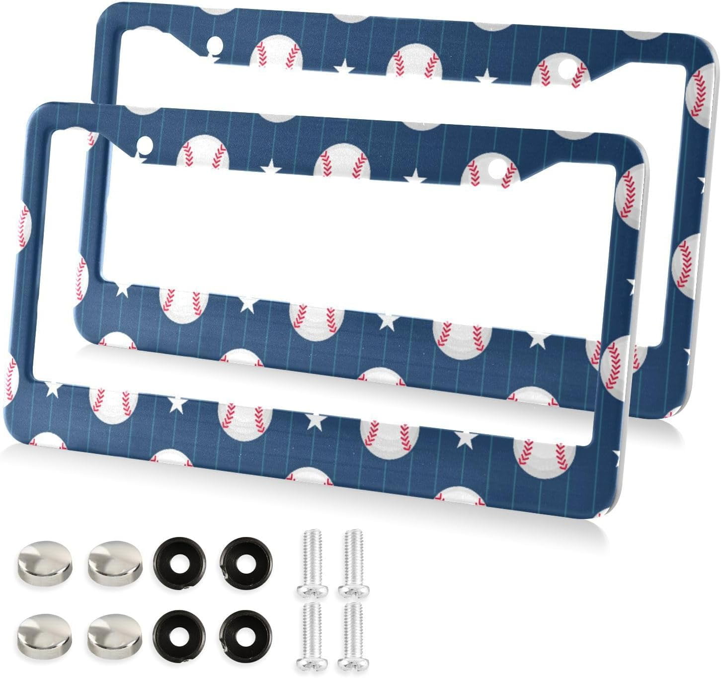 Baseball License Plate Frame - 2 Pack Universal Stainless Steel License ...