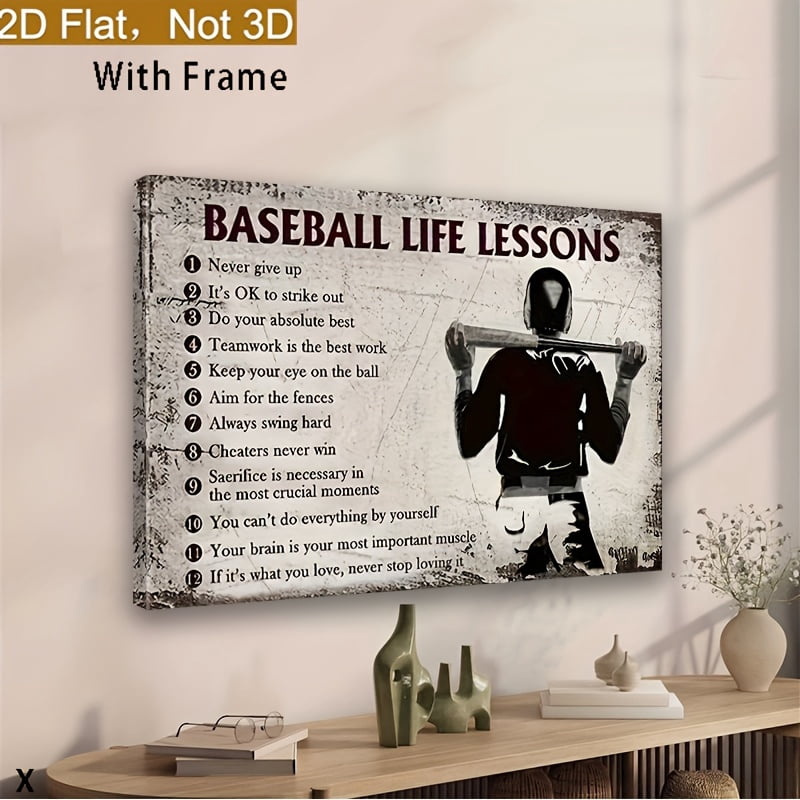 [Baseball Life Lessons] 2D Flat Framed Canvas Wall Art - Baseball Life ...