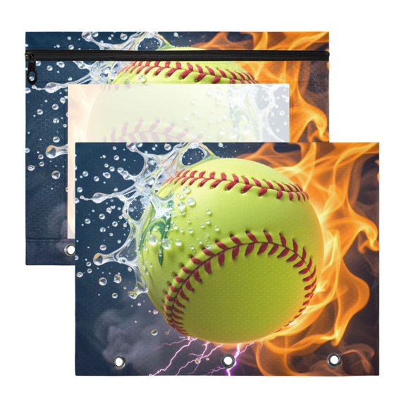 Baseball Lightning Flame Water 3-Ring Binder Pouches A4 Size Zipper ...