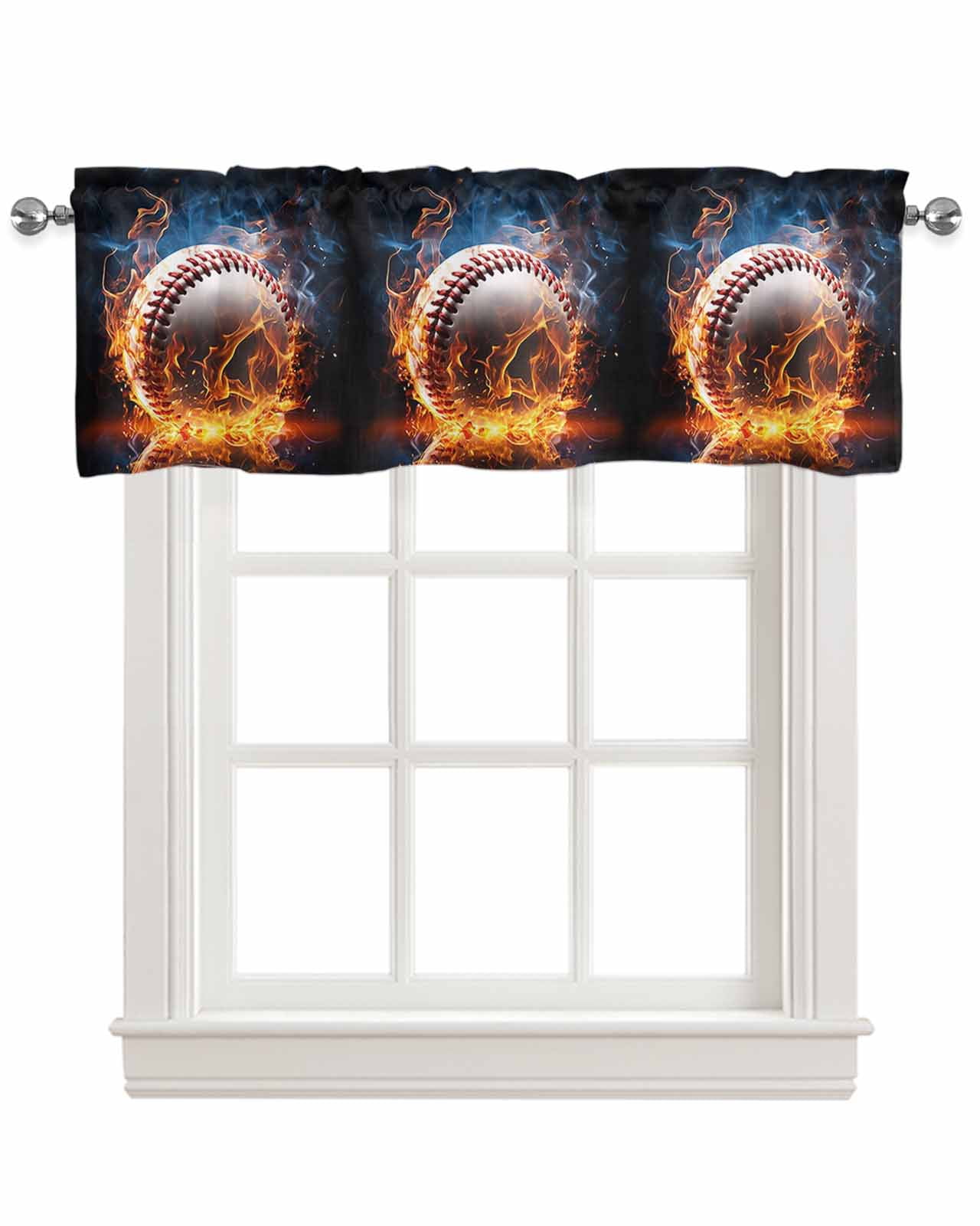 Baseball Linen Curtain Valance for Bedroom/Bathroom/Kitchen/Office ...